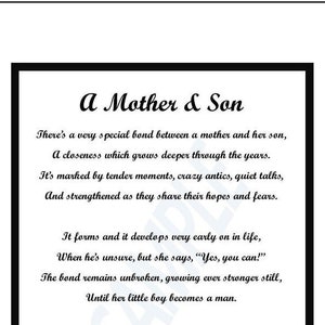 Mother Son Poem DIGITAL DOWNLOAD Mother Son Verse Mother | Etsy