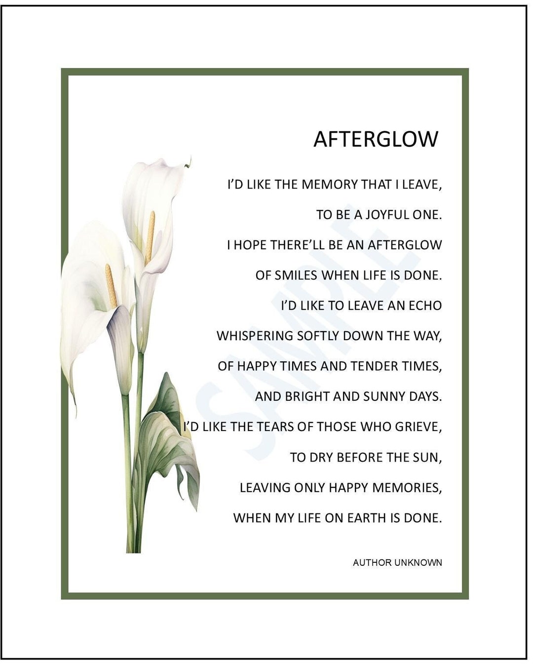 Afterglow, Bereavement Poem, Memorial Sympathy Poem Verse, Afterglow ...