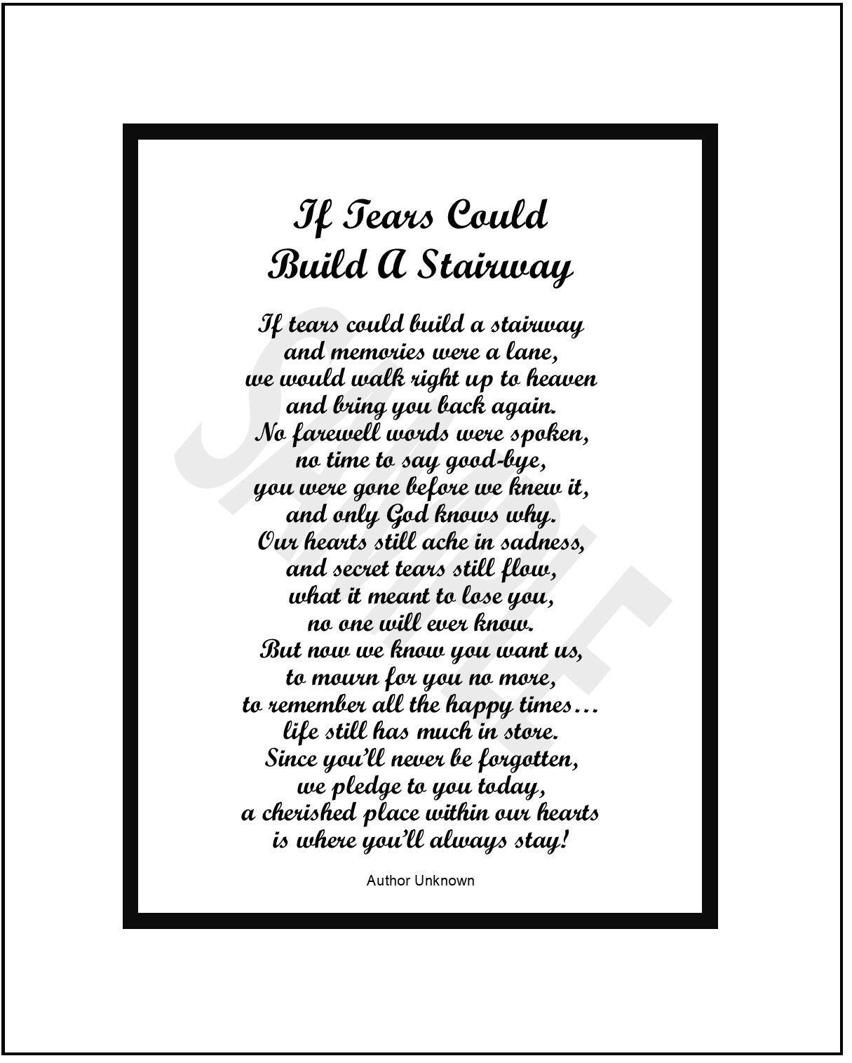 If Tears Could Build A Stairway Bereavement Poem, Memorial Sympathy ...