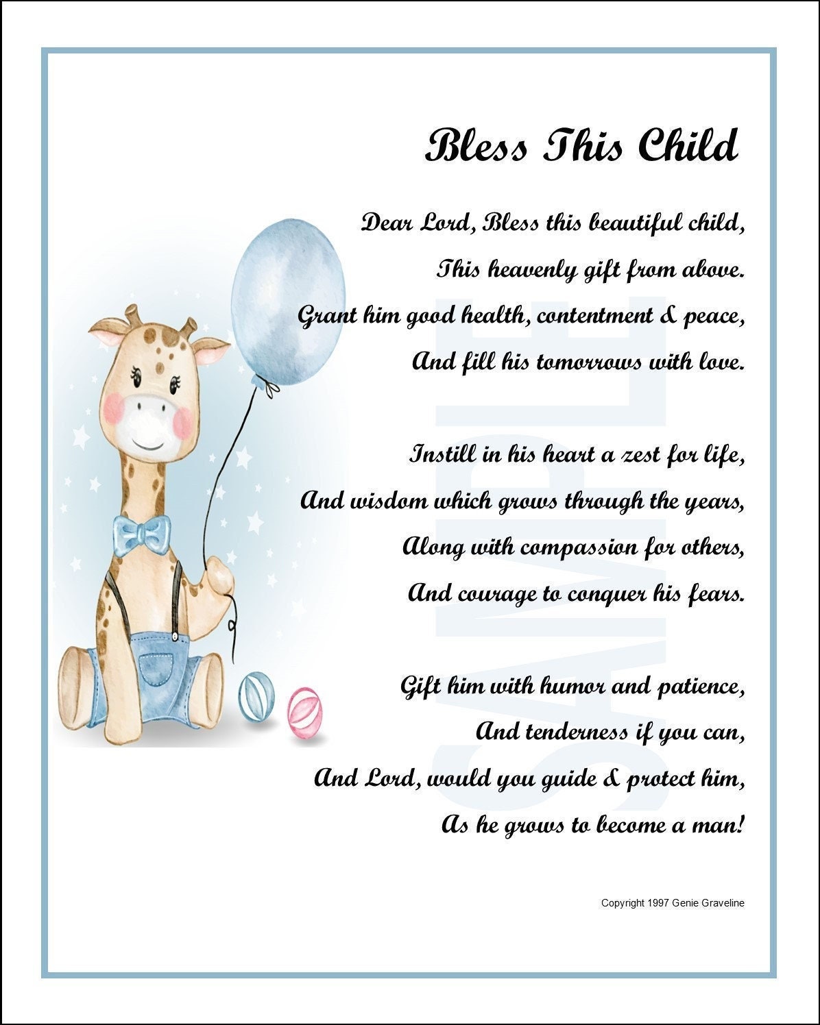 Baby Boy Blessing DIGITAL DOWNLOAD Baby Boy Poem Print Verse