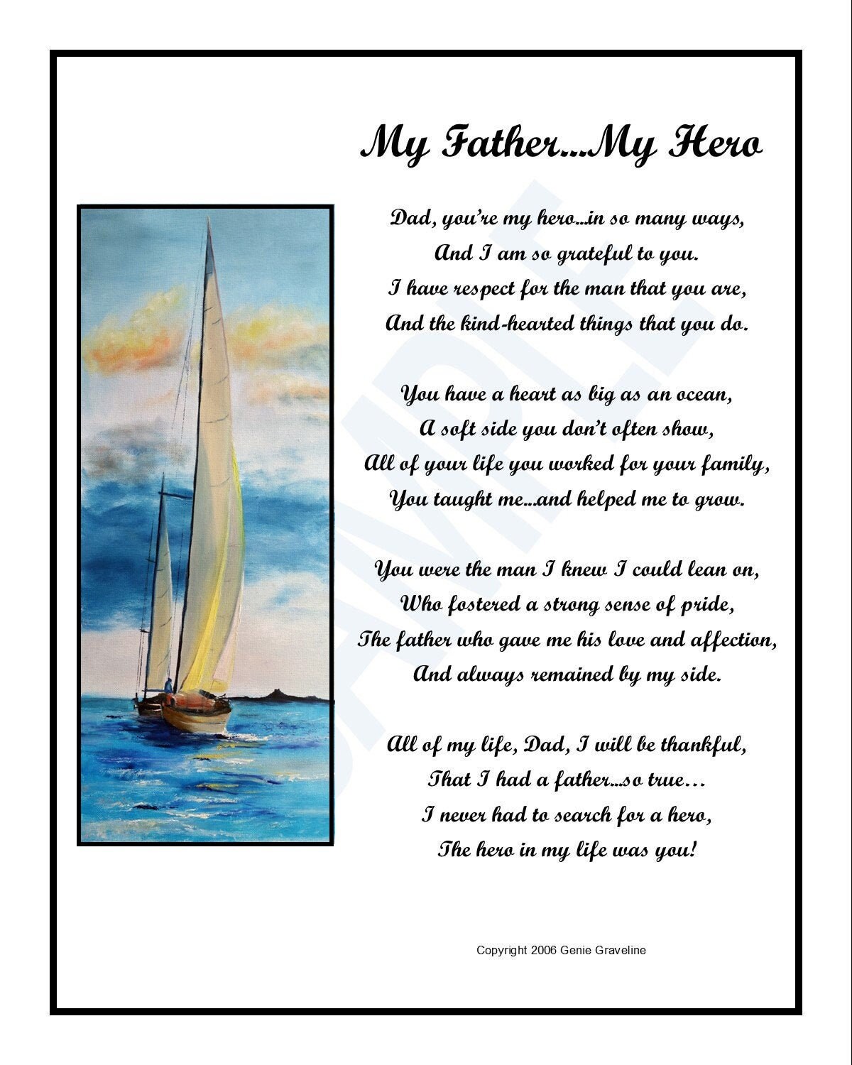 My Father My Hero DIGITAL DOWNLOAD UNFRAMED Father Poem | Etsy