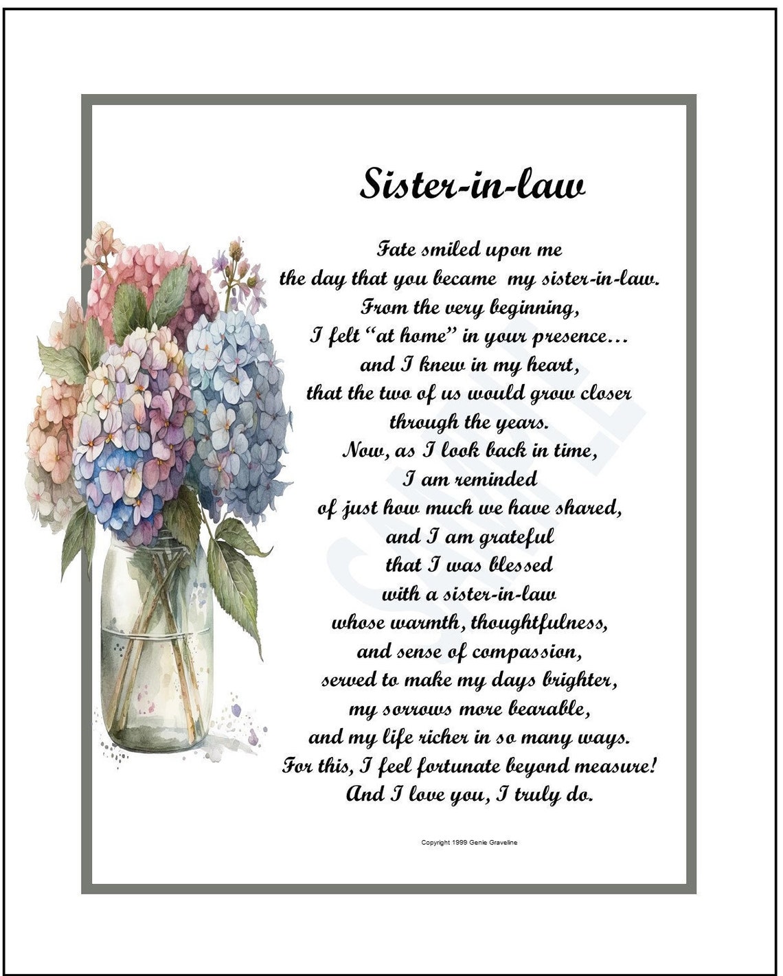 Best Sister in Law Poem Print Verse Gift Present DIGITAL - Etsy