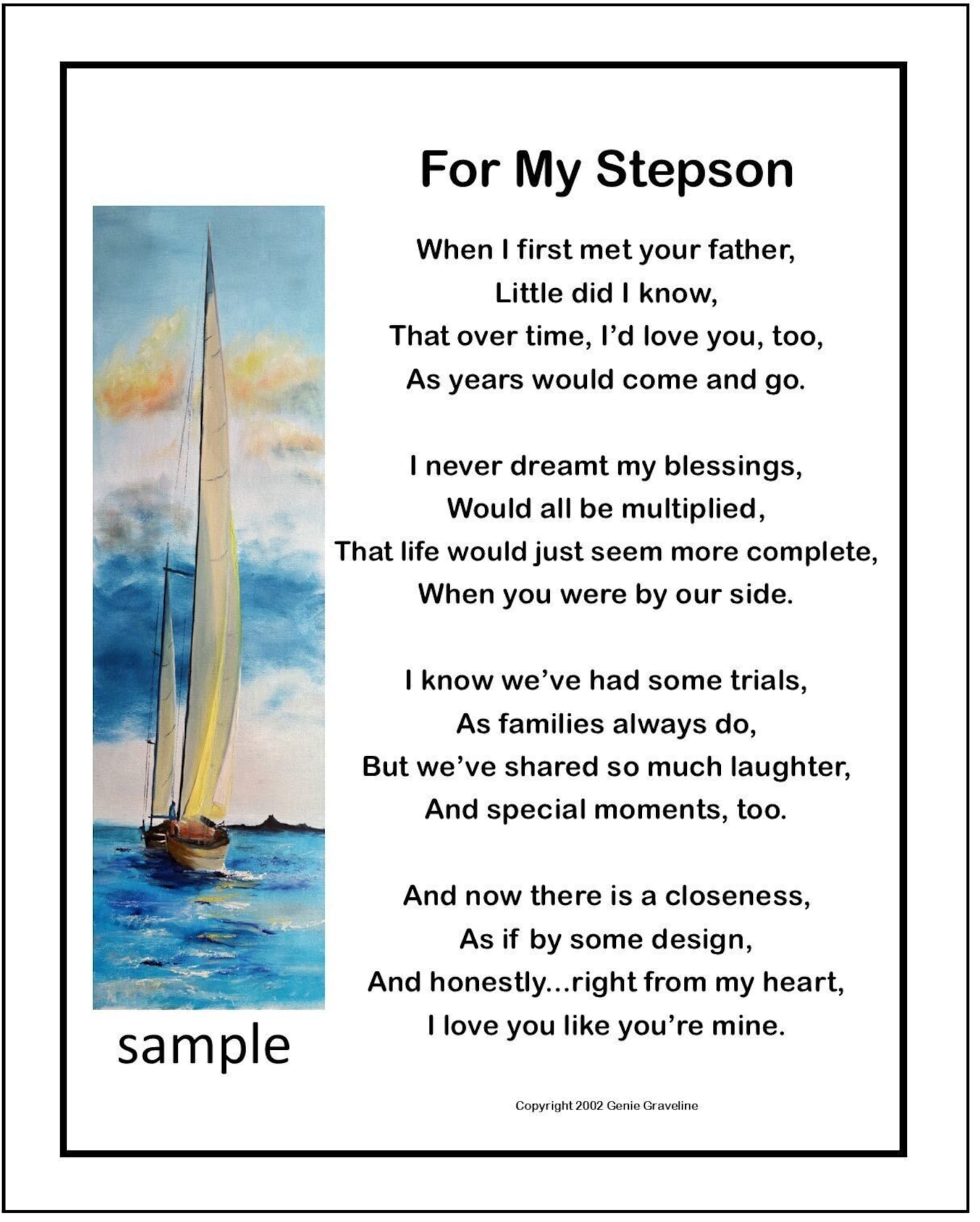For My Stepson INSTANT DIGITAL DOWNLOAD Stepson Poem - Etsy UK
