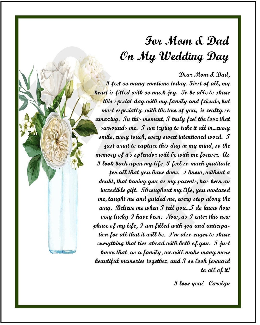 Personalized Wedding Poem for My Parents ,DIGITAL WEDDING DOWNLOAD ...