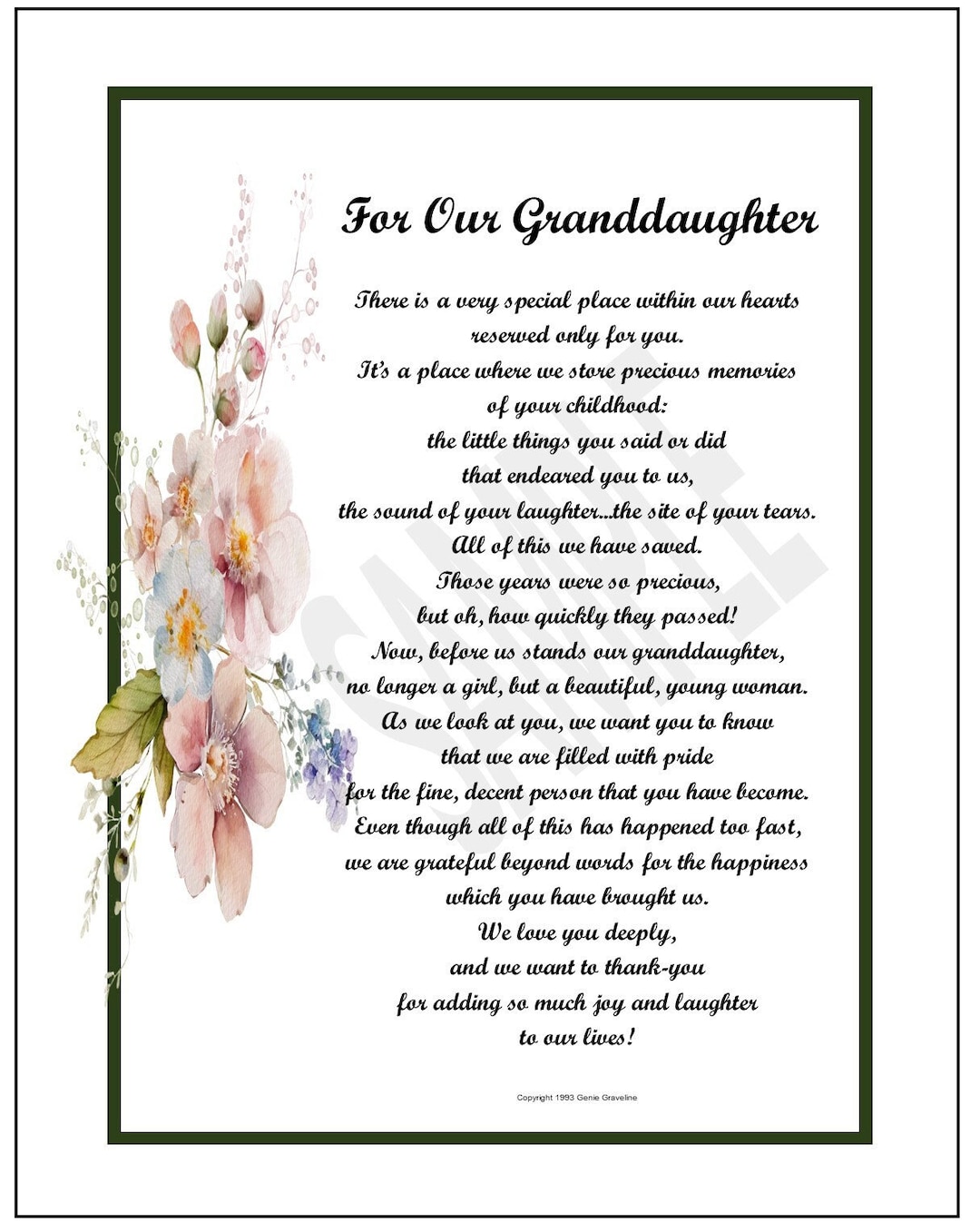 Our Granddaughter Poem, DIGITAL DOWNLOAD, Granddaughter Verse Saying ...