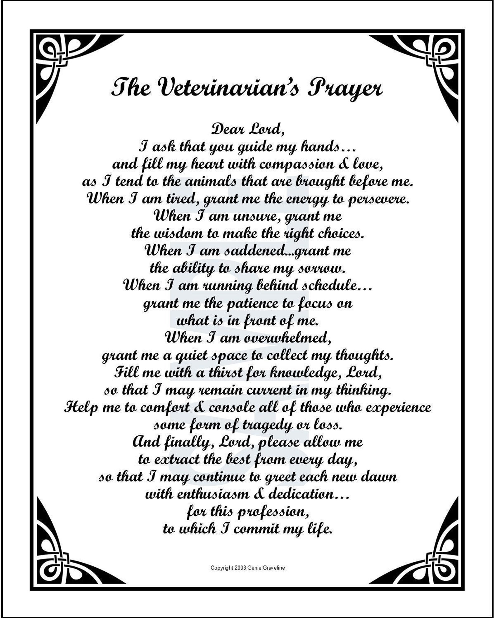 The Veterinarians Prayer DIGITAL DOWNLOAD veterinarian Thank You Gift ...