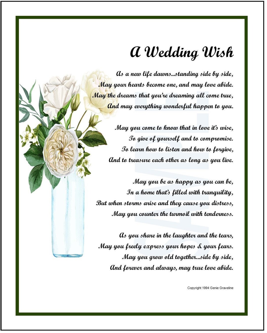 Unique Wedding Gift, DIGITAL DOWNLOAD, Wedding Poem Verse Saying Print ...
