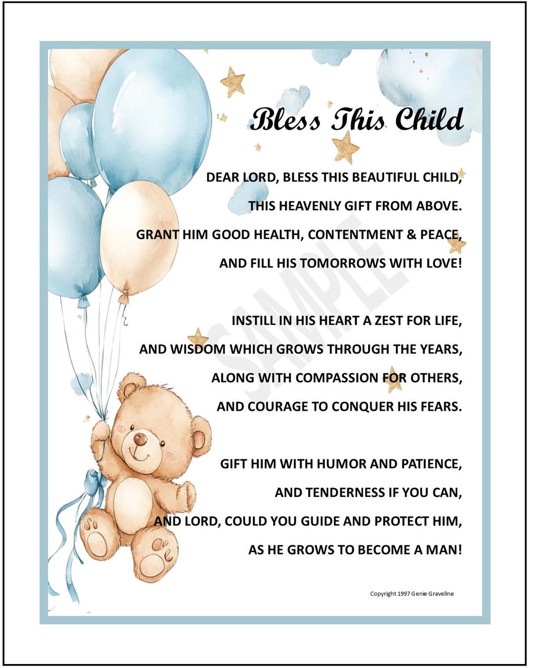 Baby Boy Blessing Digital Printable Baby Boy Poem Print Verse ...