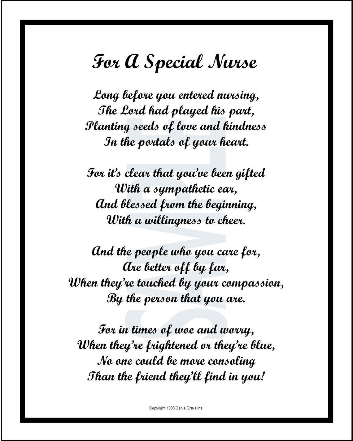 Poem for a Special Nurse -thank You Nurse, DIGITAL DOWNLOAD- Nurse ...