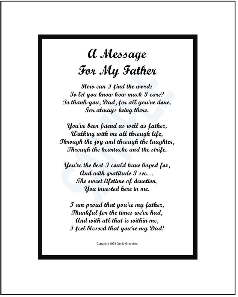 Sentimental Father Poem, DIGITAL DOWNLOAD, Gifts for Fathers, Father ...