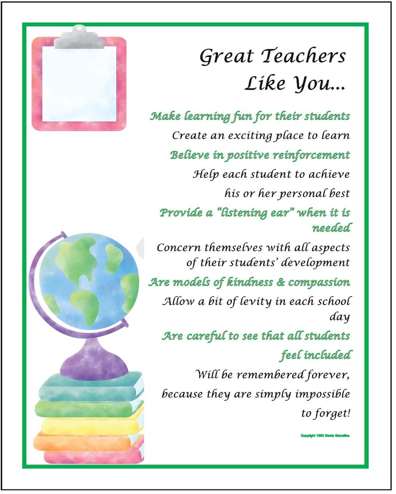 Best Teacher Poem DIGITAL DOWNLOAD Teacher Thank You Poem - Etsy