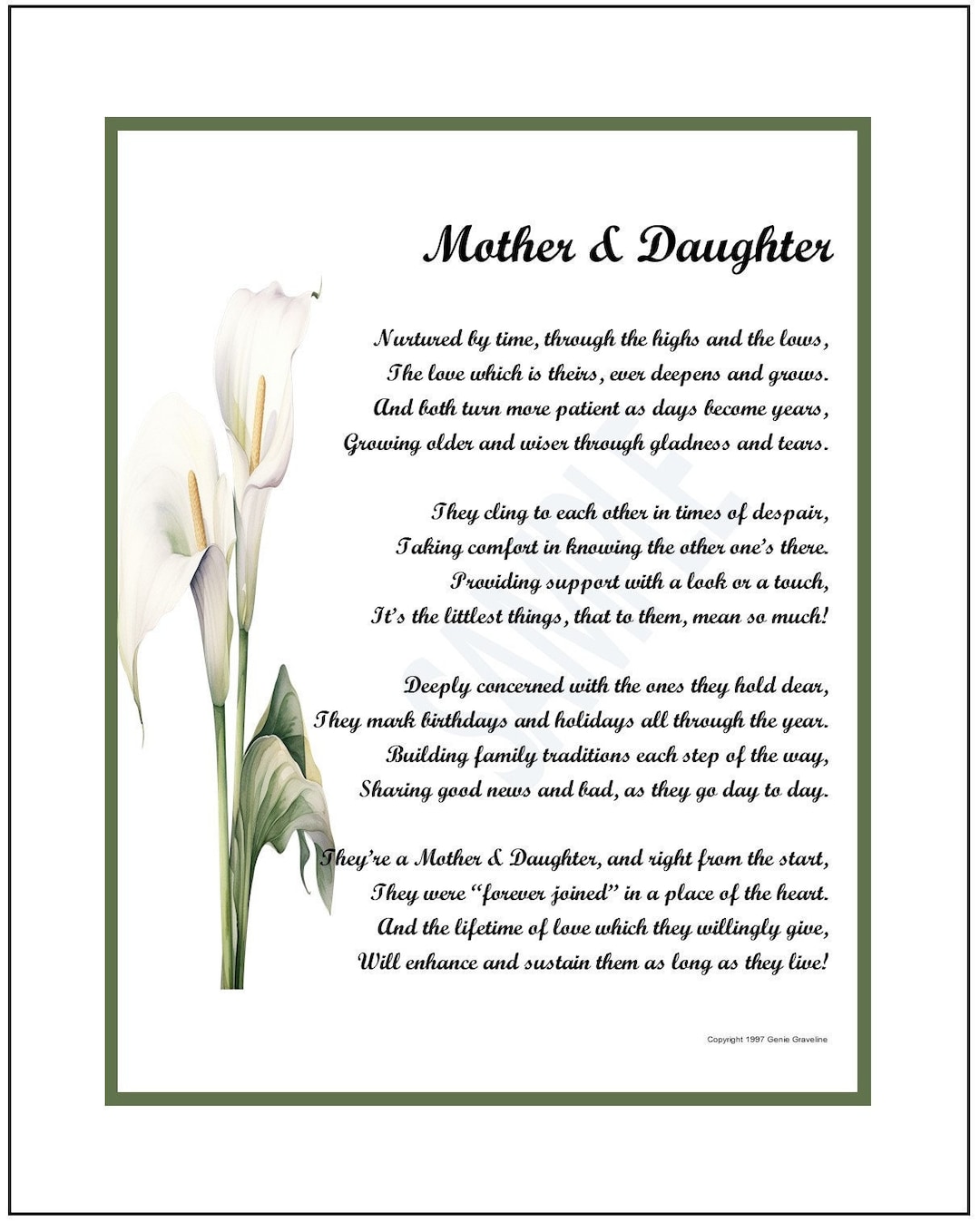 Mother Daughter Poem, Mother Daughter Print, UNFRAMED DIGITAL DOWNLOAD ...