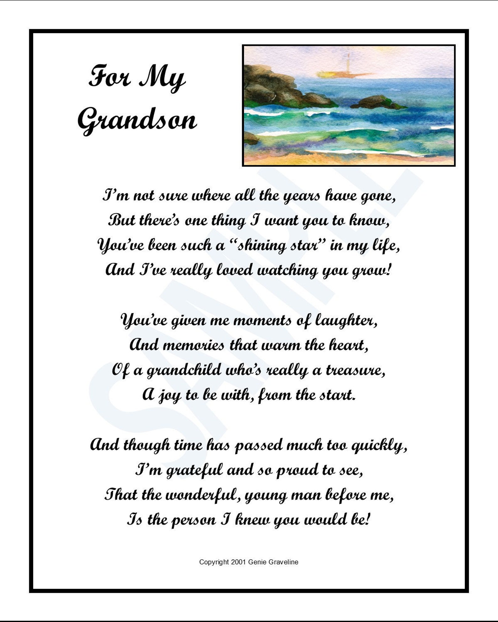 Grandson Poem From One Grandparent Instant Download | Etsy