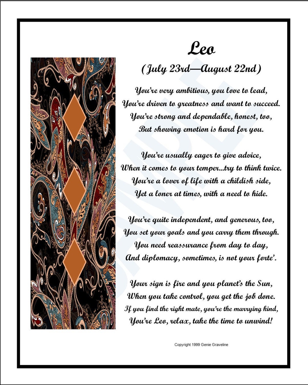 Leo, DIGITAL DOWNLOAD, Choose Your Color Under Personalization, Leo ...