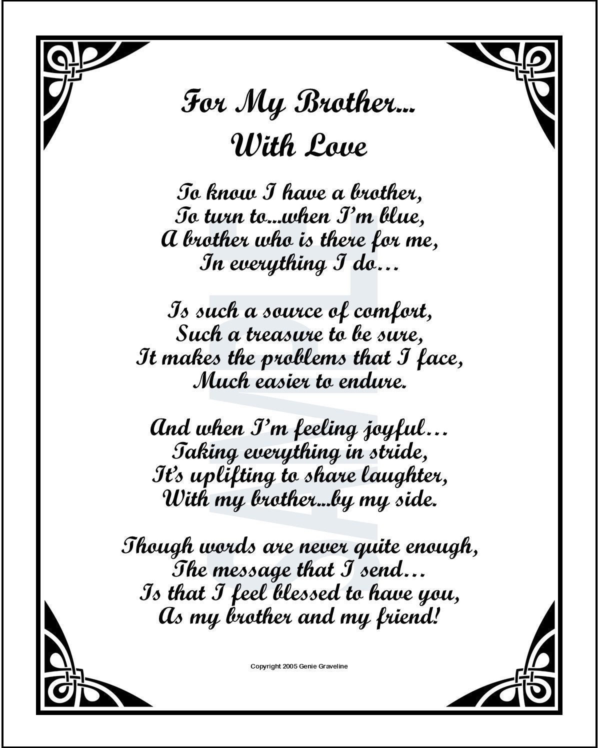 Gift for My Brother - DIGITAL DOWNLOAD- Brother Poem Present Verse ...