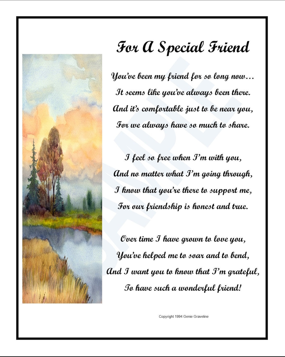 Special Friend Poem, UNFRAMED DIGITAL DOWNLOAD, Friend Gift Present ...