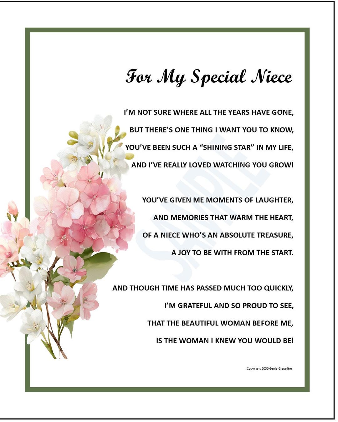 Niece Digital Printable Instant Poem Download Graduation Gift 16th 18th ...