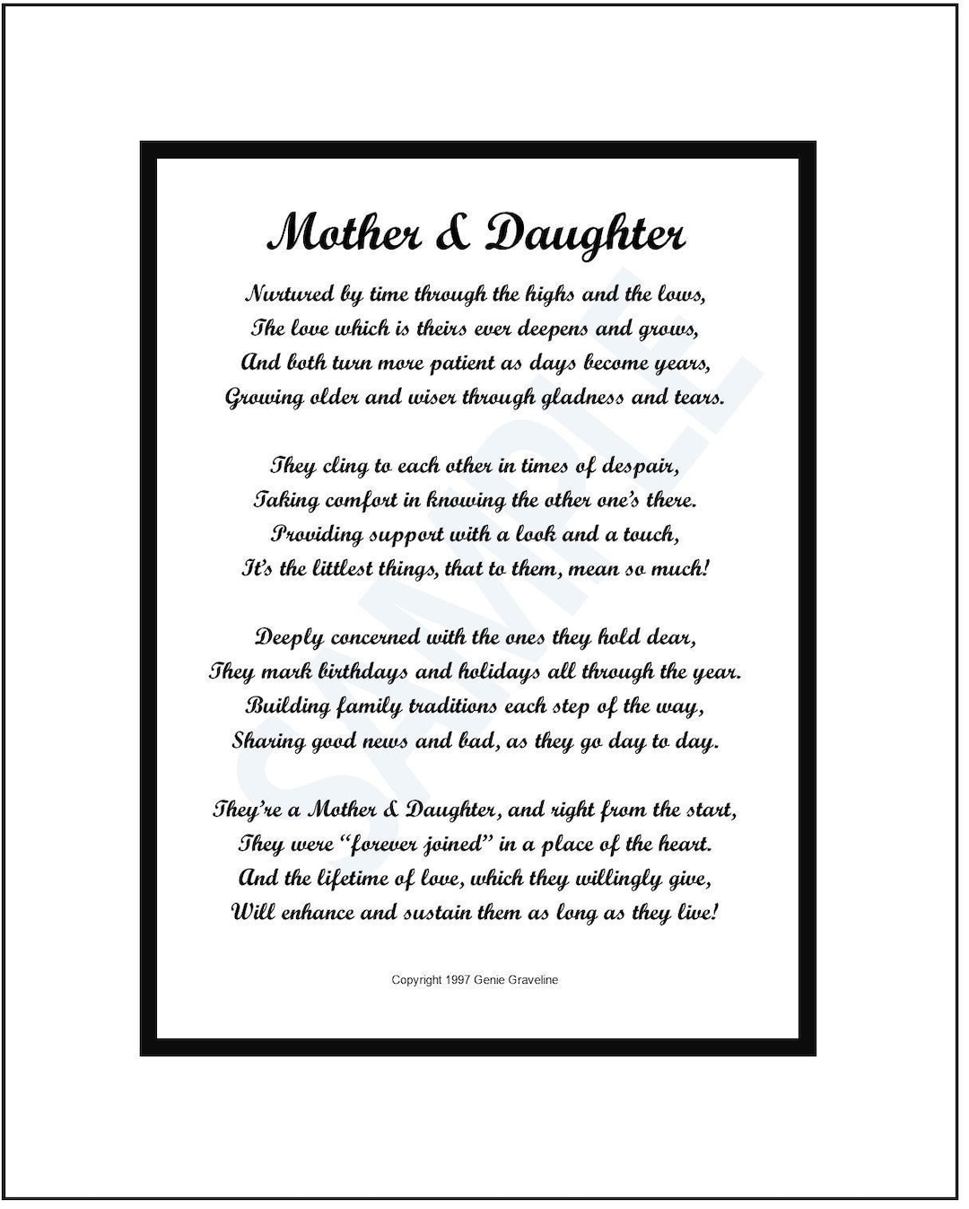 Mother Daughter Poem Verse Print, DIGITAL DOWNLOAD, Mothers Day Poem ...