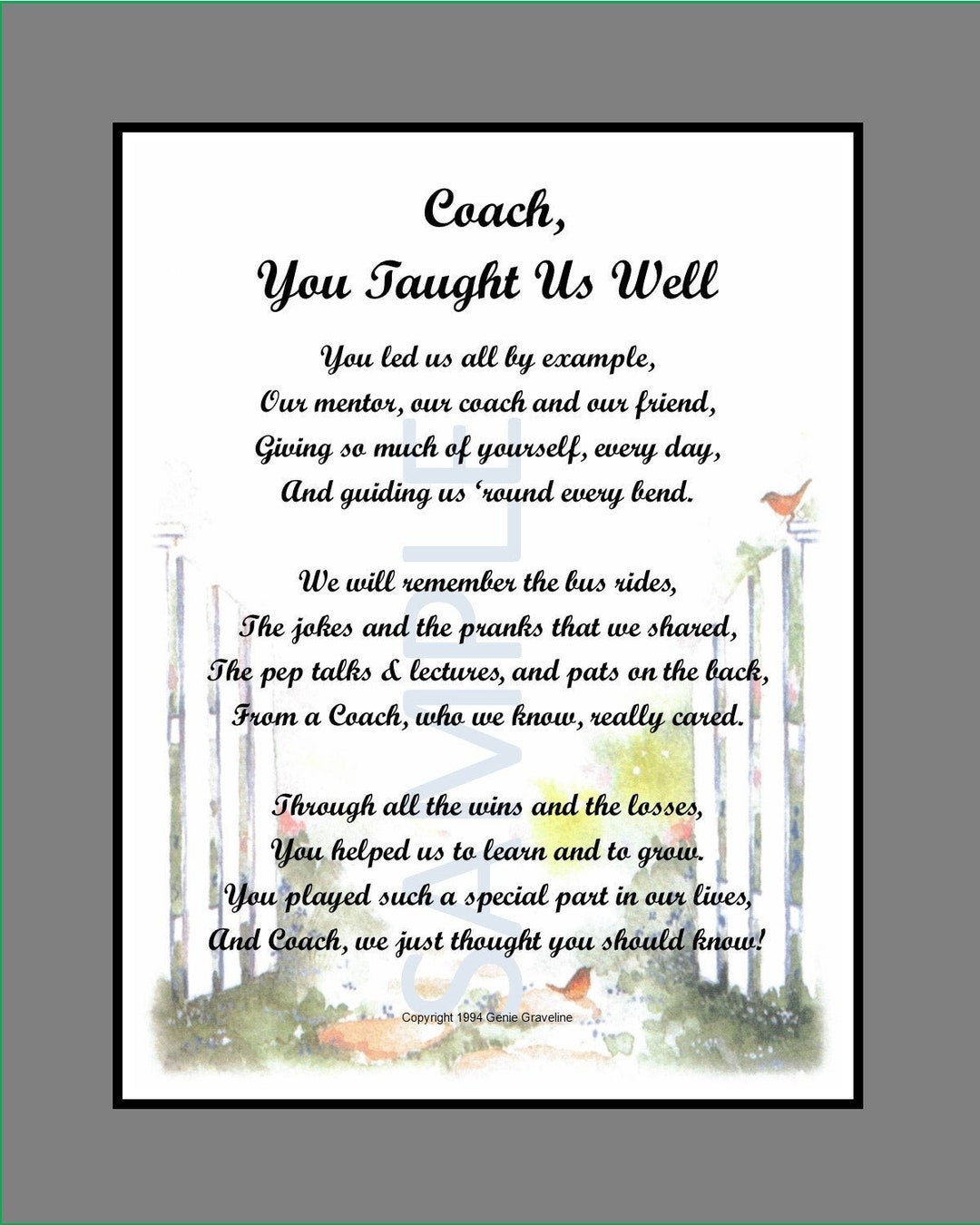 Coach Poem- UNFRAMED DIGITAL Download,-coach Appreciation Thank You ...