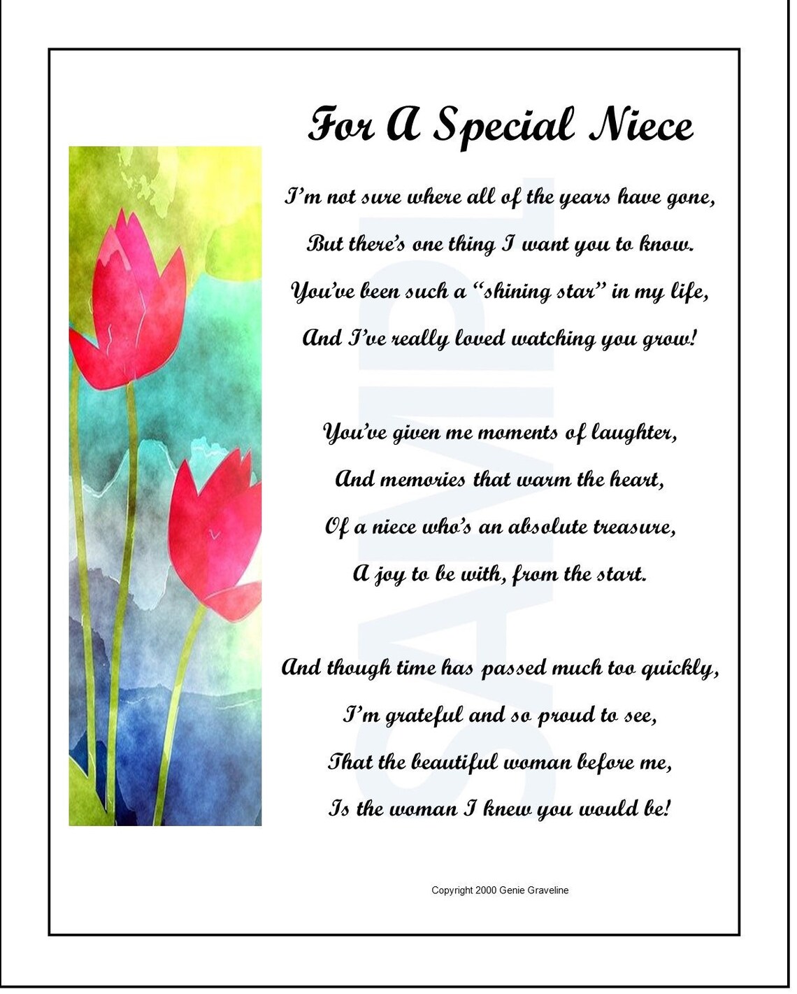 Niece Poem DIGITAL DOWNLOAD Niece Gift Present niece 18th - Etsy
