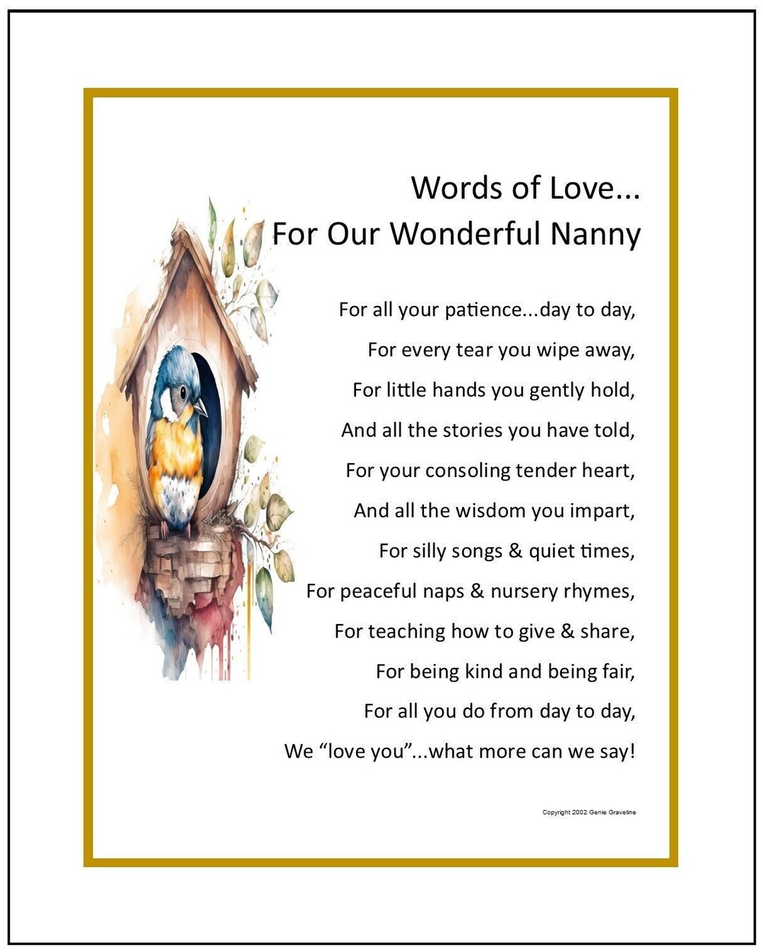 Nanny Thank-you Gift, Poem for Nanny, DIGITAL DOWNLOAD, Nanny Gift ...