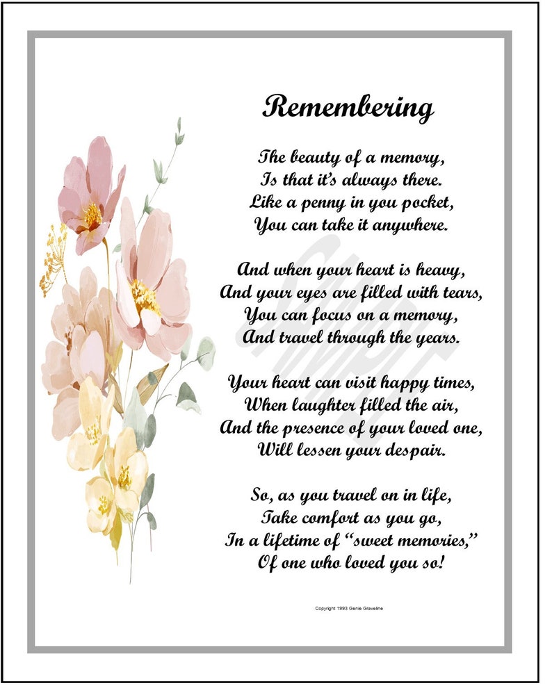 Bereavement Poem Memorial Gift DIGITAL DOWNLOAD Remembrance - Etsy ...
