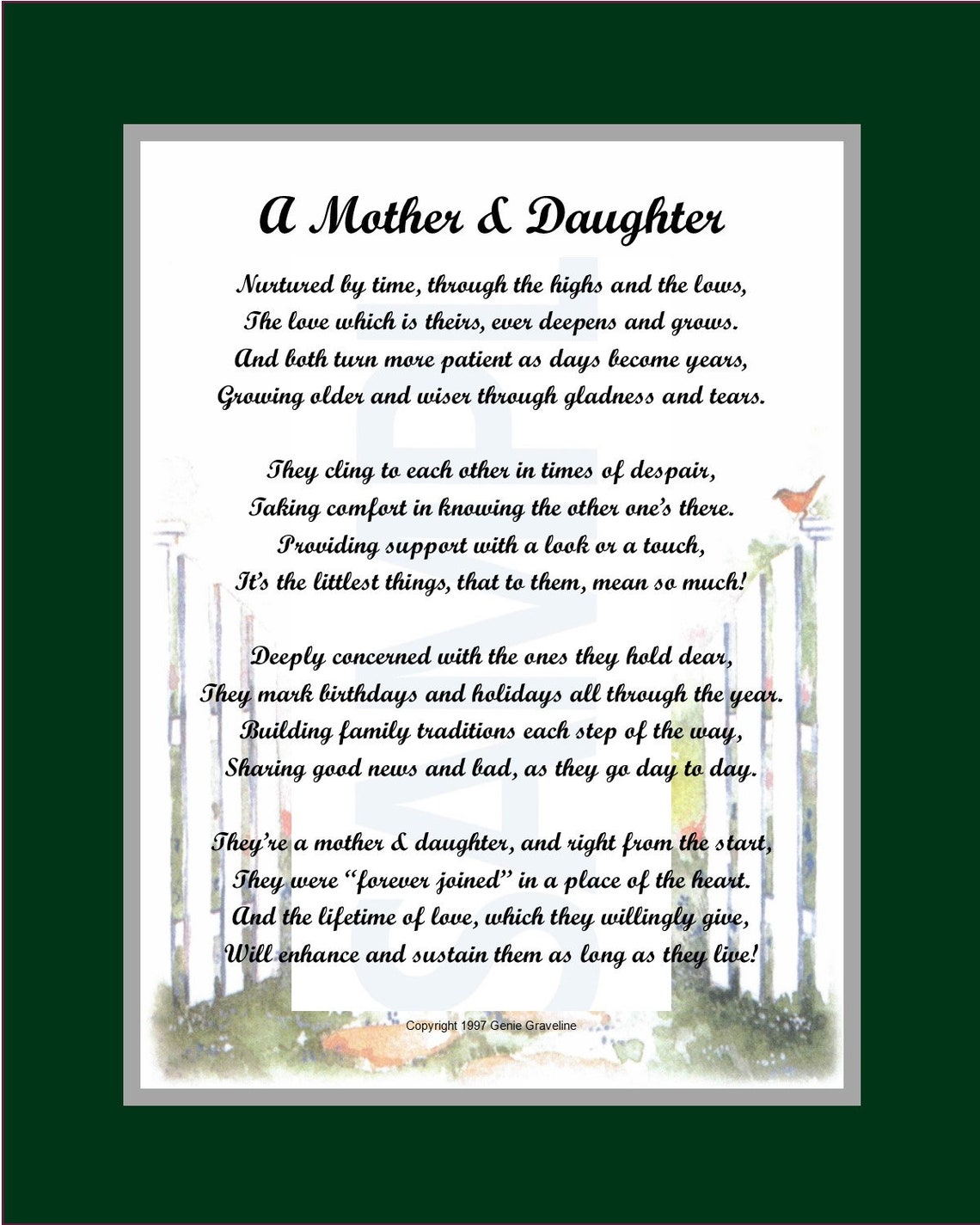 Mother & Daughter Poem DIGITAL DOWNLOAD Pick Your Color | Etsy
