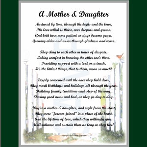 Mother & Daughter Poem DIGITAL DOWNLOAD Pick Your Color | Etsy