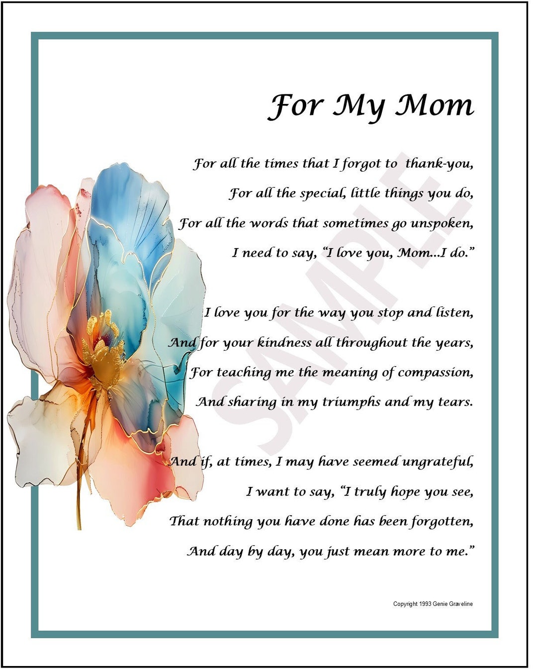 Mom Appreciation Poem Digital Download Mom Gift Verse Print Thank You