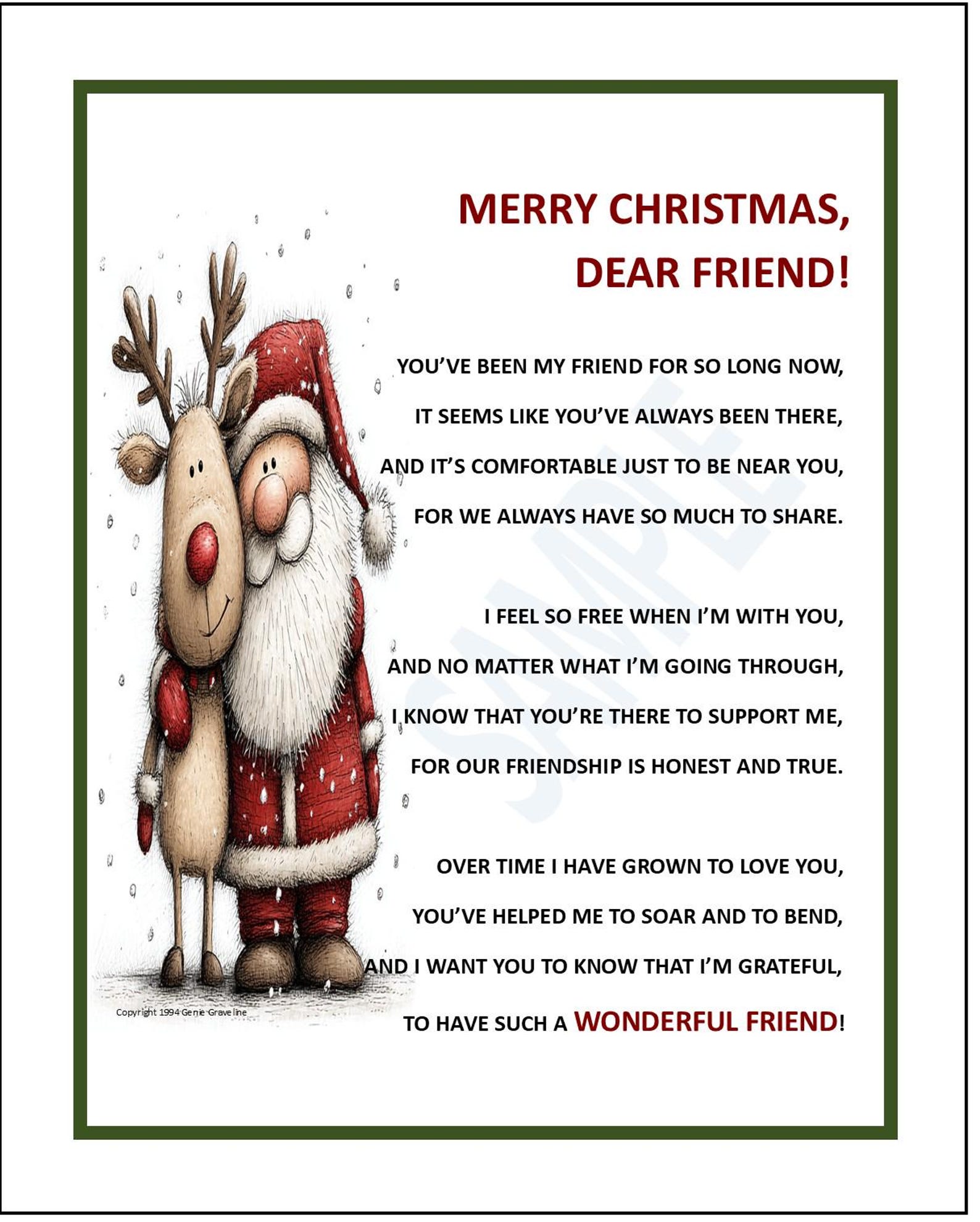 Merry Christmas Friend Poem Print, Merry Christmas Friend Digital ...