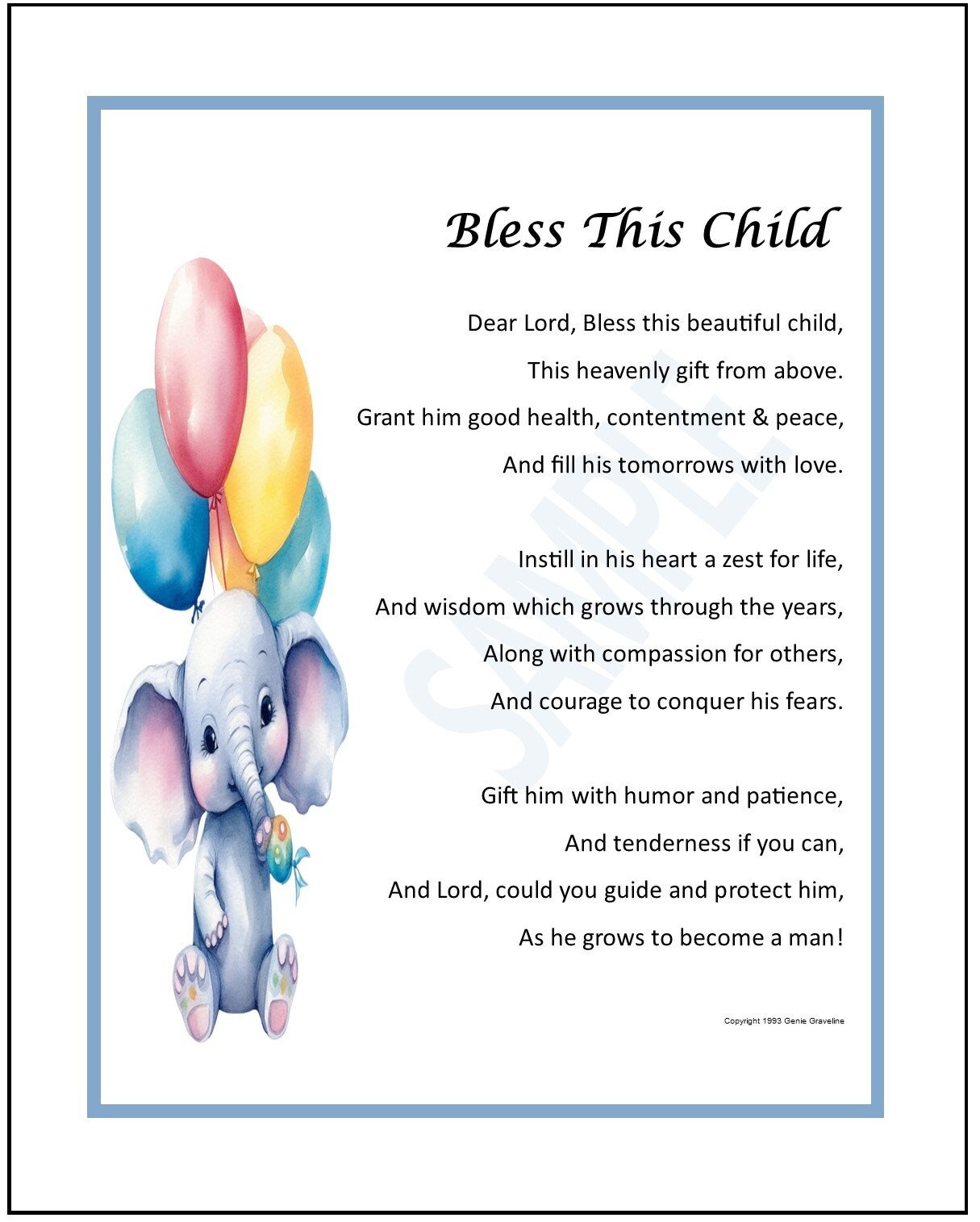 Baby Boy Poem Print Verse Gift, Gift for Baby Shower, Baptismal ...