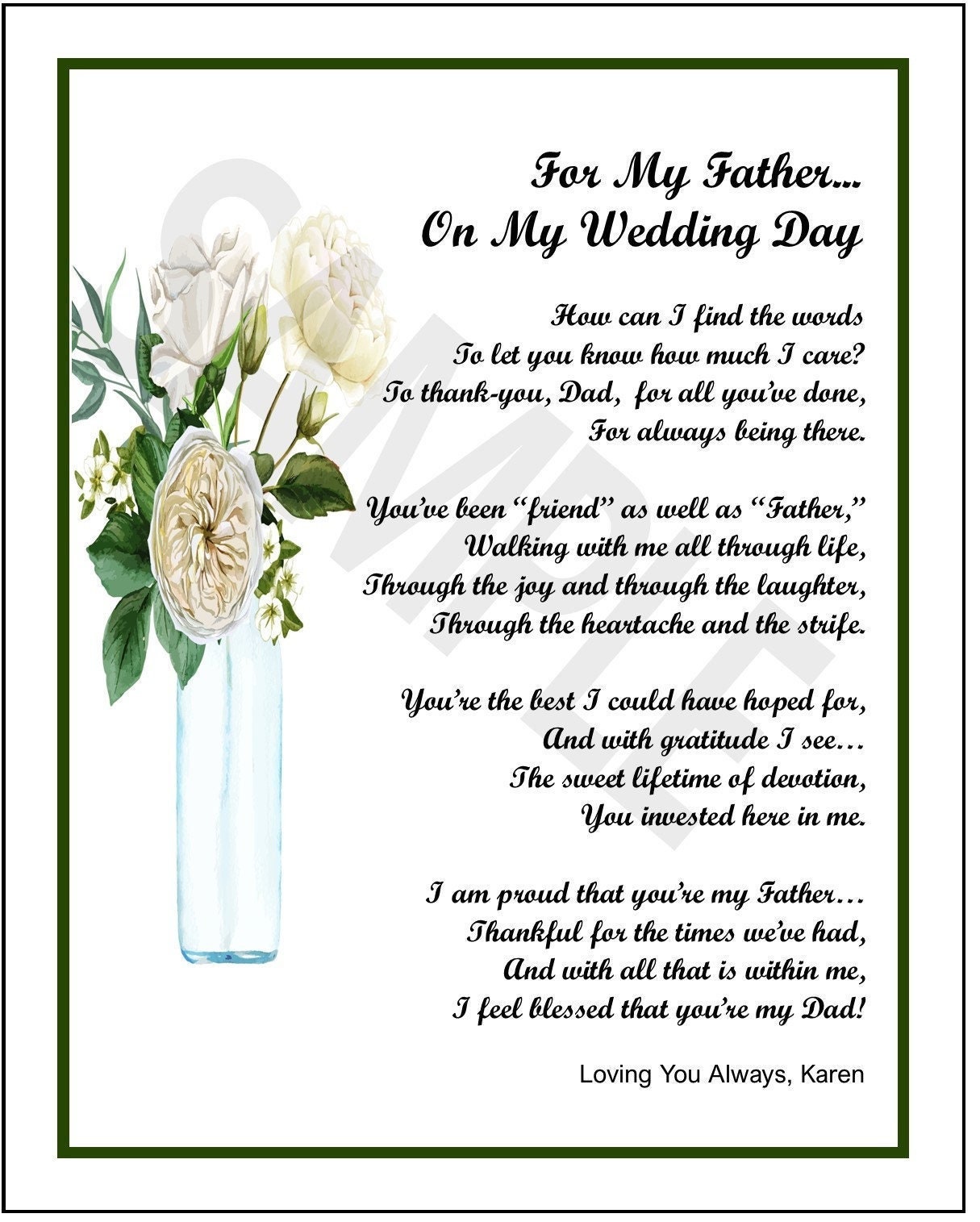 Personalized Wedding Poem for My Father, WEDDING DOWNLOAD, Father of ...