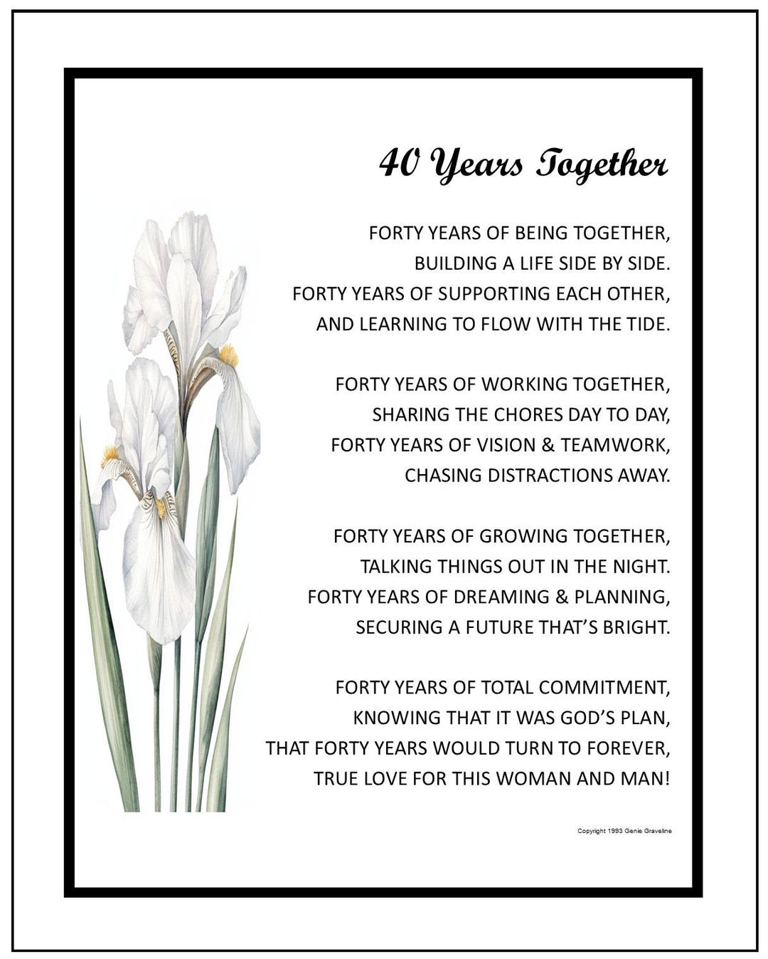 40th Anniversary Poem, 40th Anniversary Print, 40th Anniversary Present ...