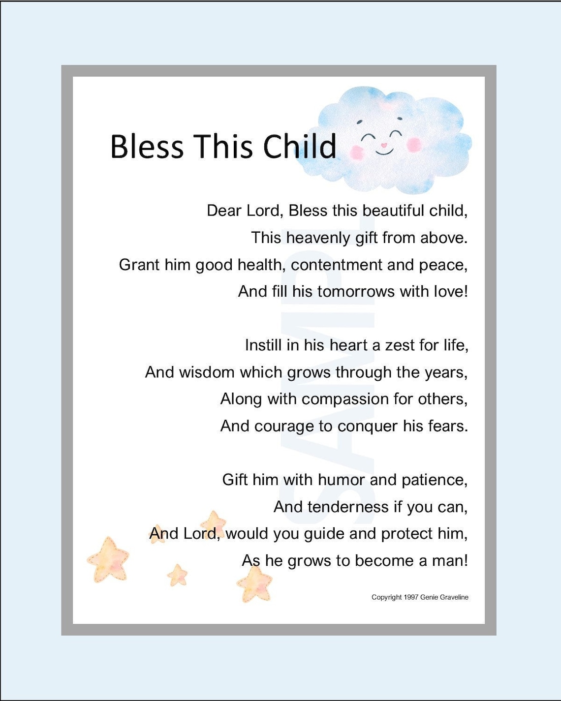 Baby Boy Poem Print Verse Gift, Gift for Baby Shower, Christening Gift ...