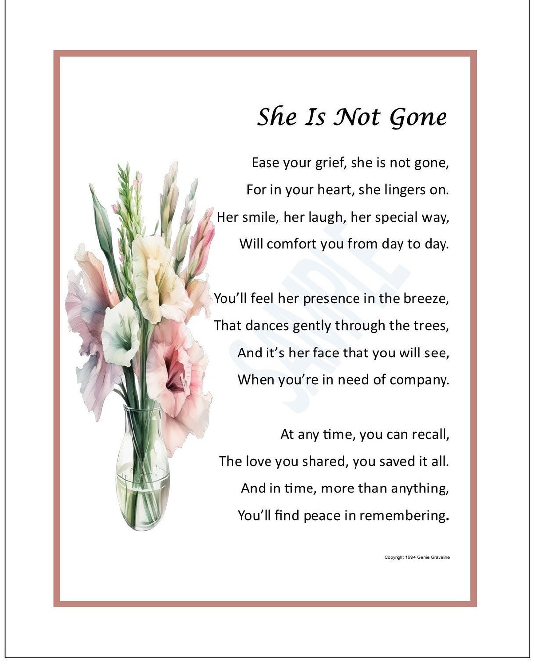 Mother, Wife, Daughter Memorial Poem Print, Sympathy Gift (digital ...