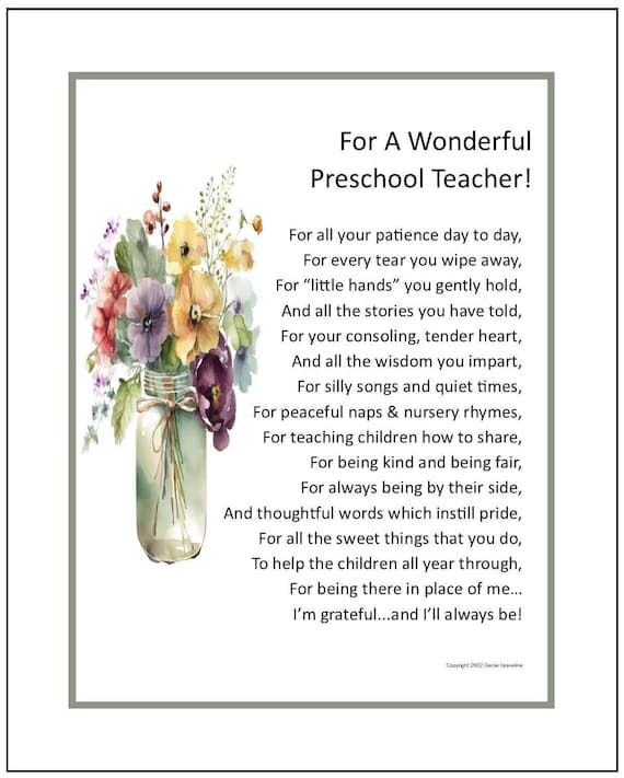 Thank You Kindergarten Teacher Poems