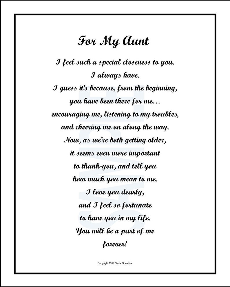Poem for My Aunt, DIGITAL DOWNLOAD, Aunt Poem, Aunt Gift, Aunt Print ...