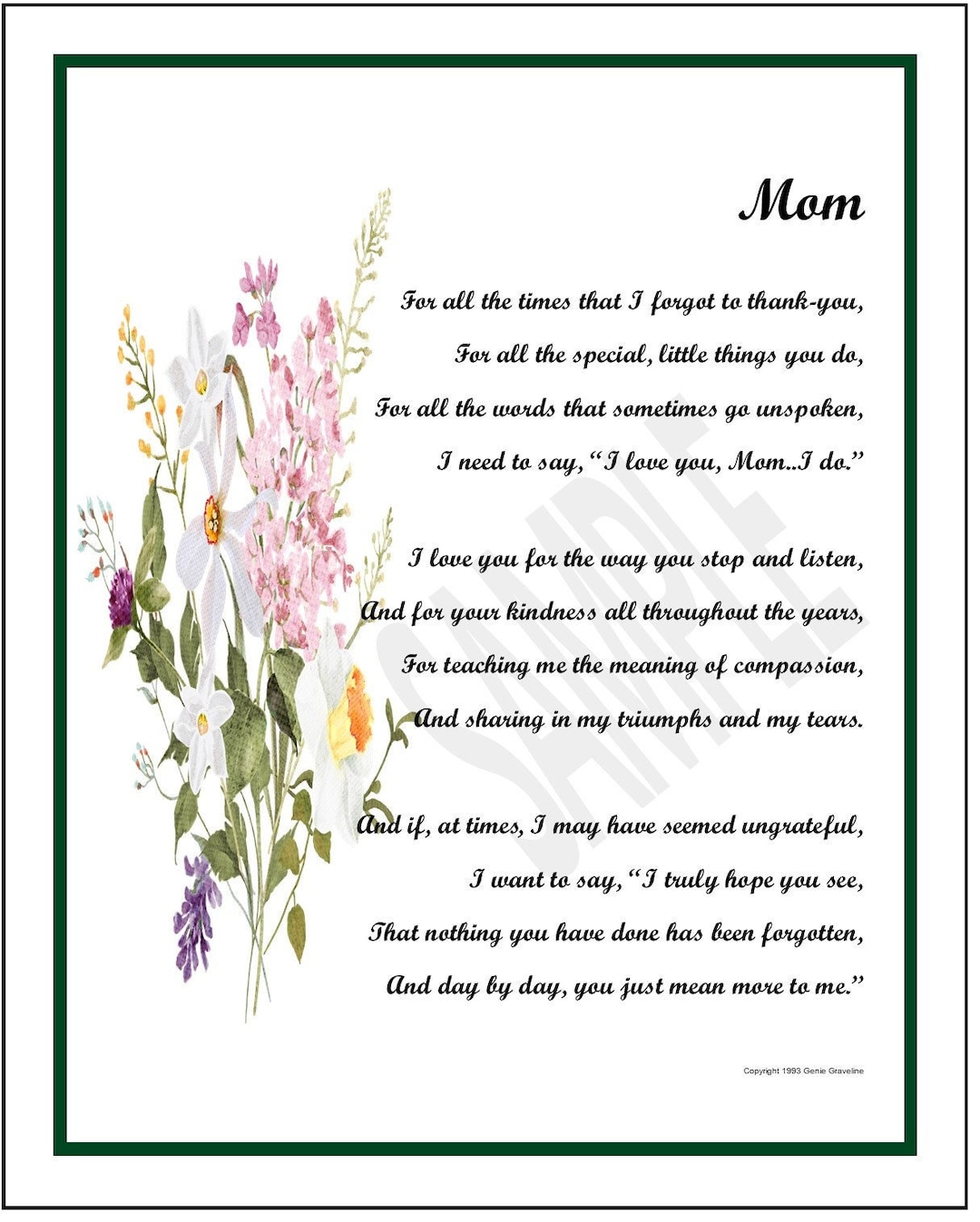 Mom Appreciation Poem DIGITAL DOWNLOAD Mom Gift Verse Print - Etsy Canada