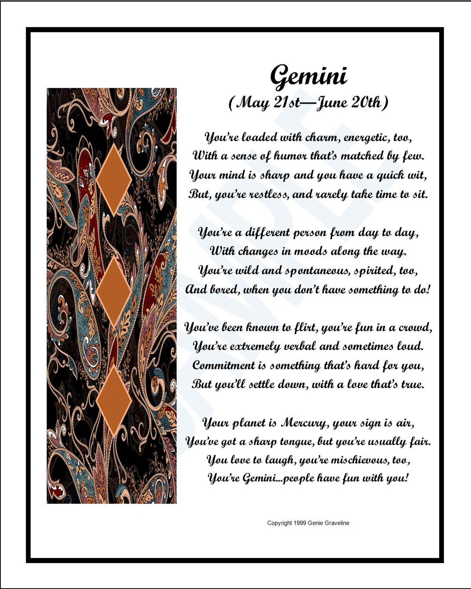 Gemini Gemini Poem Gemini Print Gemini Present Gemini - Etsy