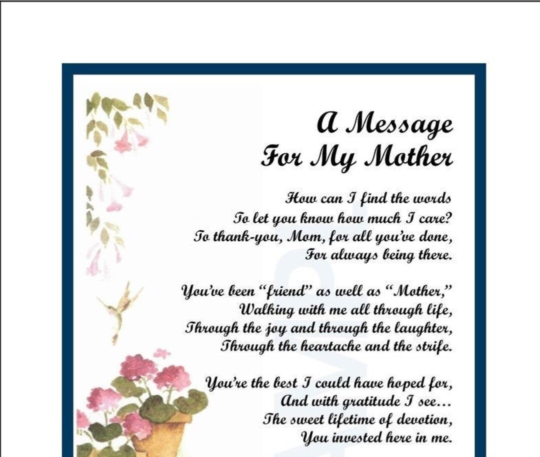 Poem For My Mother DIGITAL DOWNLOAD Mother s Day Prints Etsy