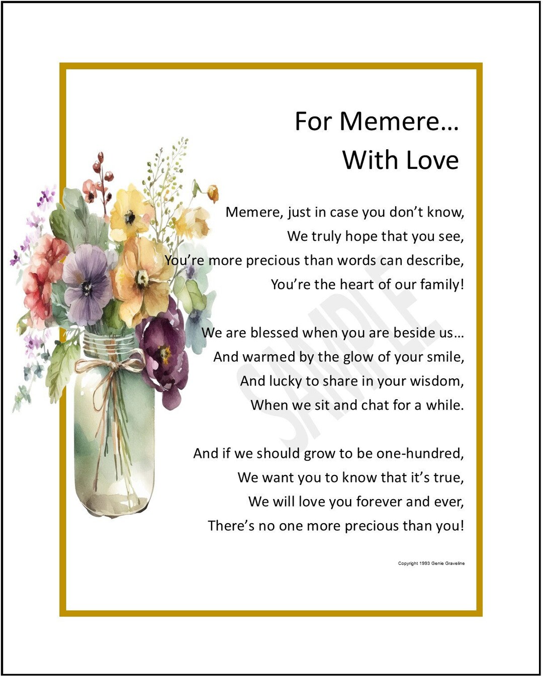 Best Memere Poem Print Verse Gift Present, DIGITAL Download-memere 60TH ...