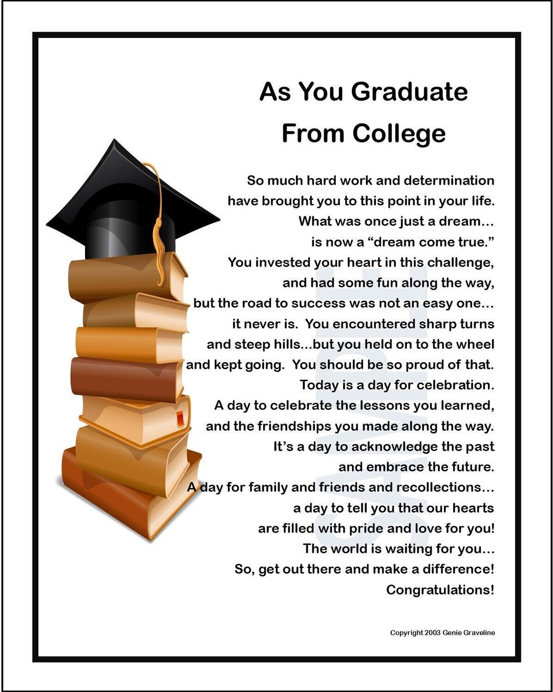 Poem for College Graduation, DIGITAL DOWNLOAD, Graduation Gift Present ...