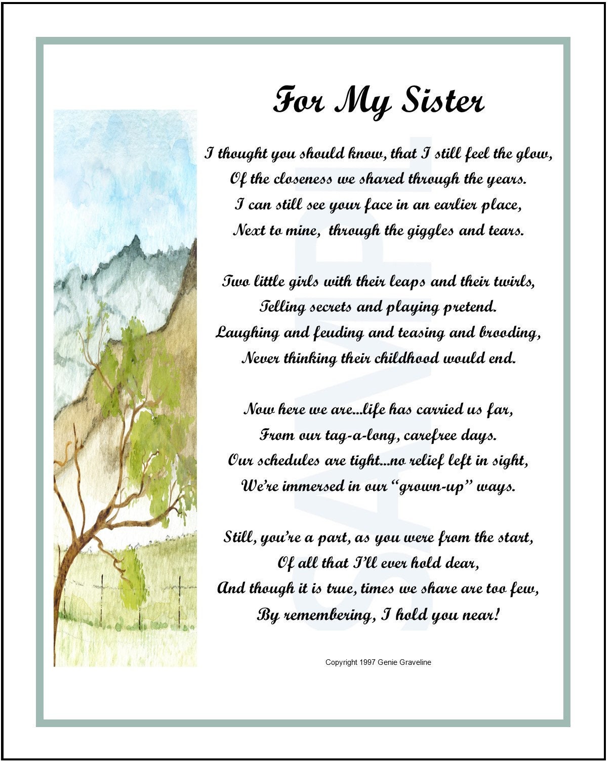 Sister Digital Poem Gift, I Miss My Sister Printable Poem Present ...