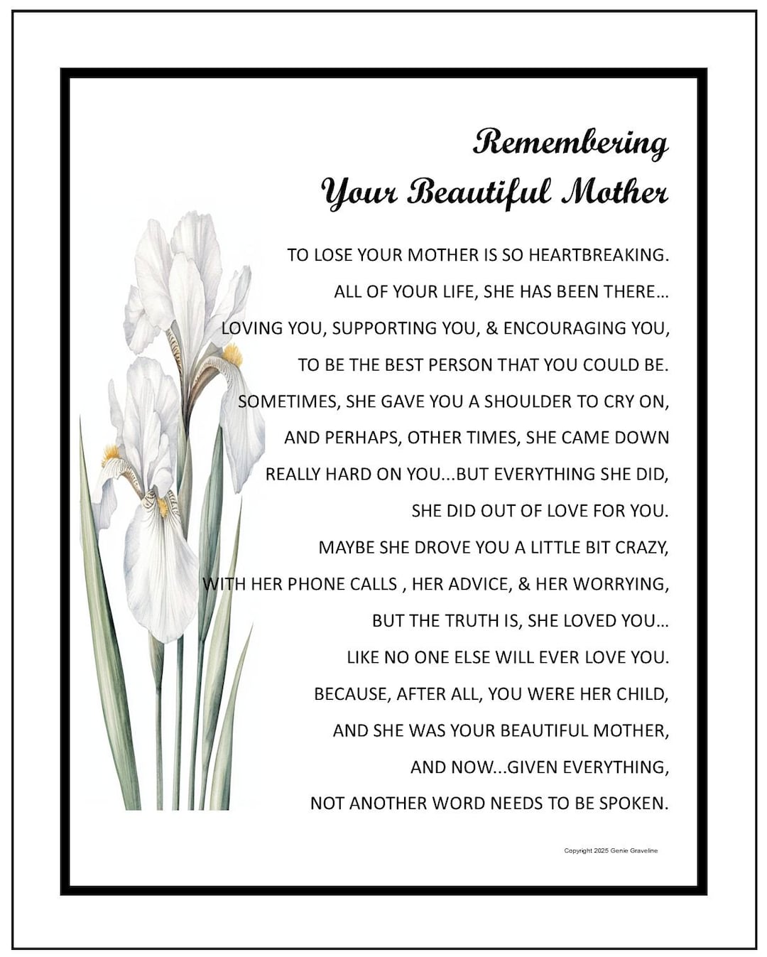 Mother Remembrance Poem, Mother Bereavement Poem, Mom Mother Sympathy ...