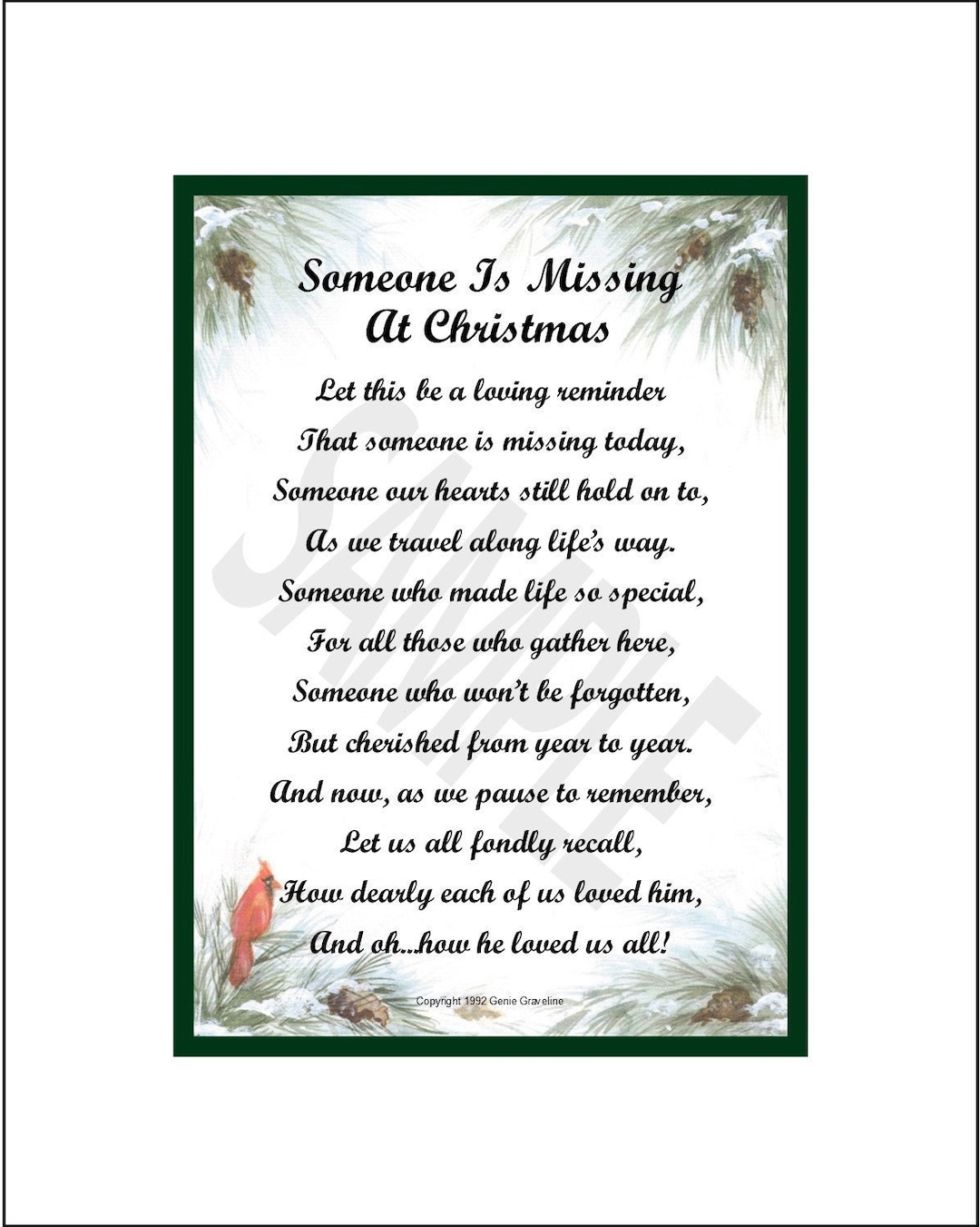 Christmas Memorial Poem, Christmas Remembrance Poem Print, DIGITAL ...
