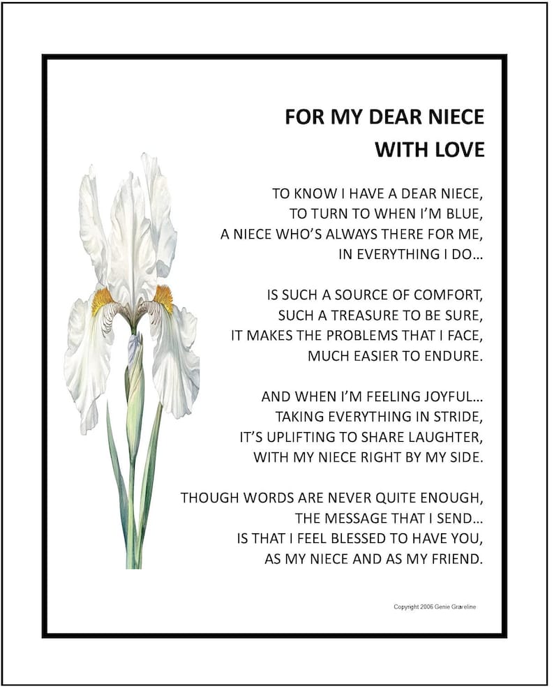 Niece Thank You Poem Gift, Niece Birthday Present, Digital Printable ...