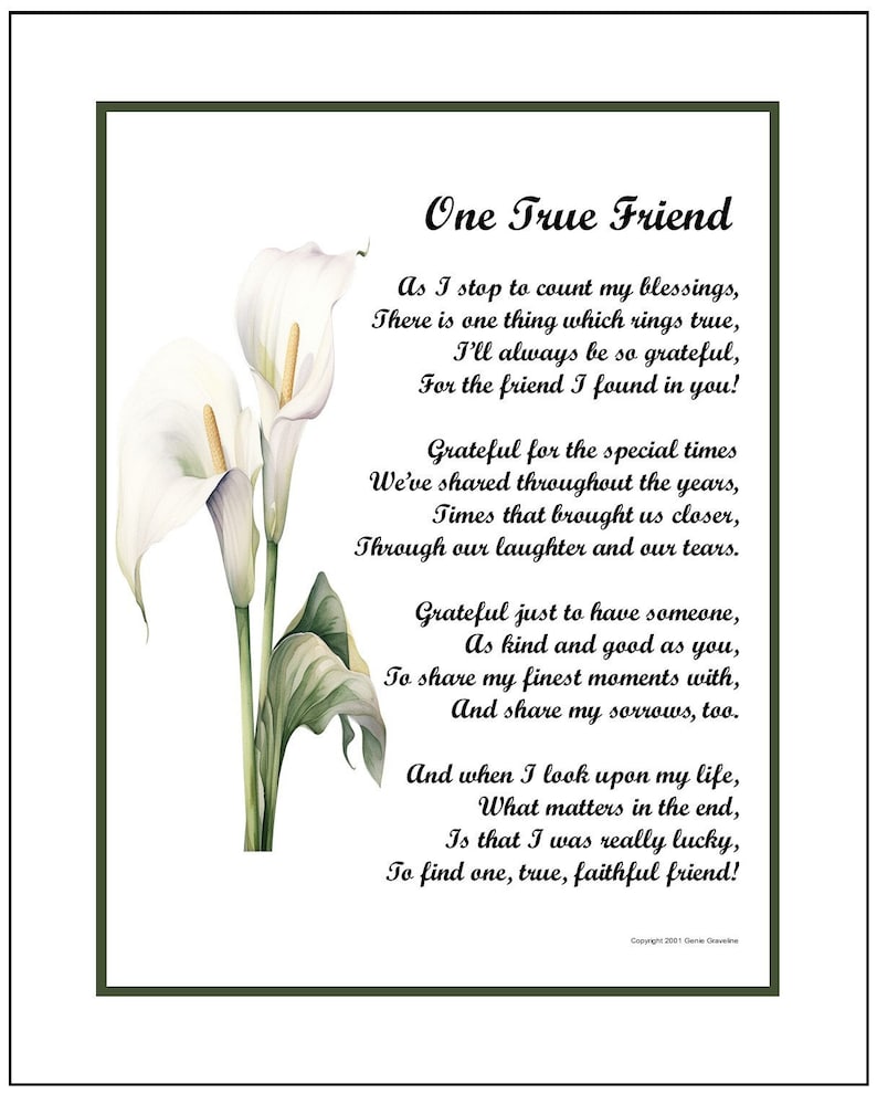 One True Friend- Digital Download- Friend Poem- Friend Gift- Best ...