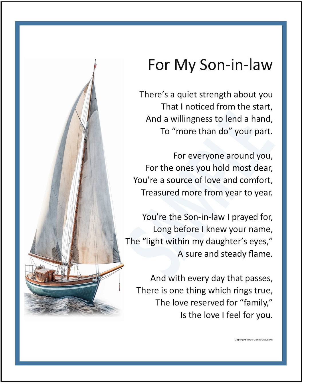 Son in Law Birthday Gift Present Poem Print Verse, DIGITAL DOWNLOAD ...