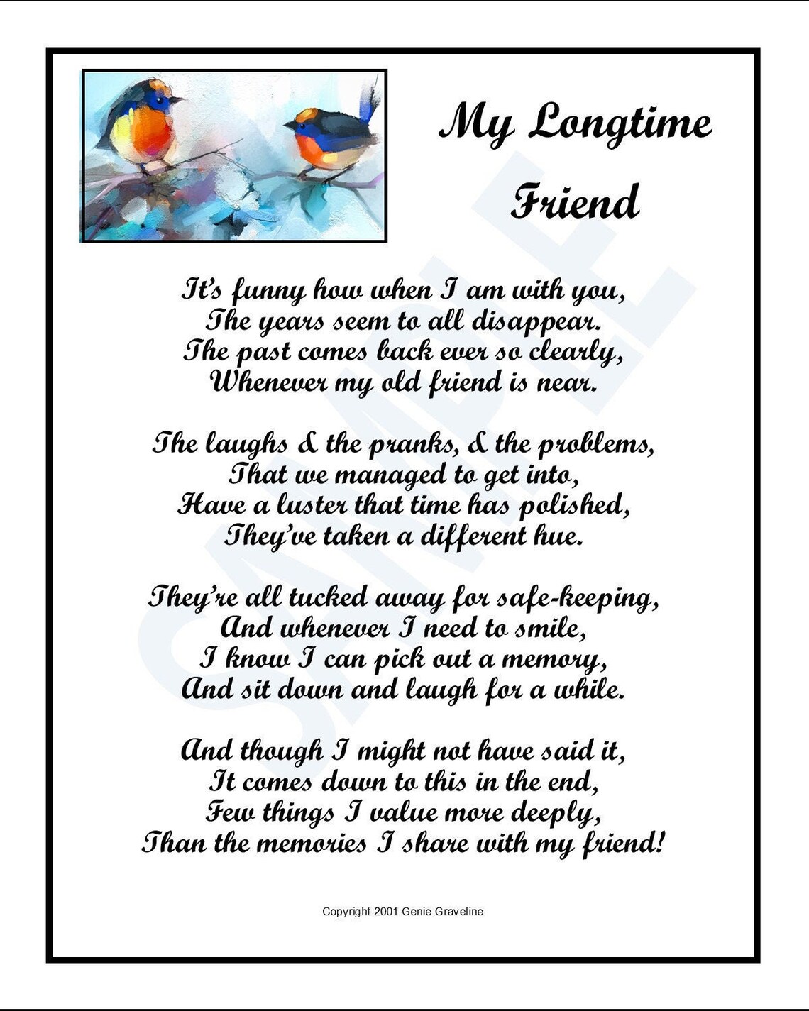 My Longtime Friend Instant Download Friend Poem Best Friend | Etsy