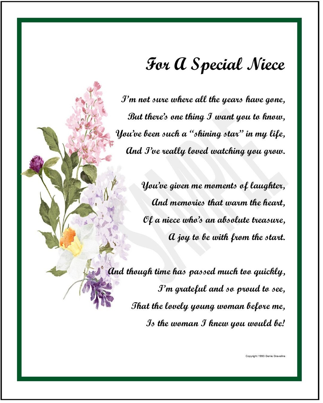Niece Poem DIGITAL DOWNLOAD Niece Gift Present niece 18th - Etsy